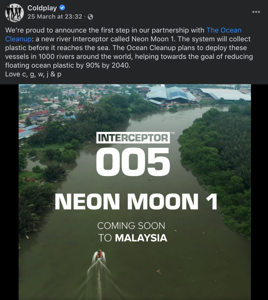 Coldplay Sponsors The Ocean Cleanup Watercraft For M'sia's Klang River