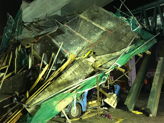 Collapsed Pedestrian Bridge From Derailed Trailer Lorry Claims 2 Lives ...